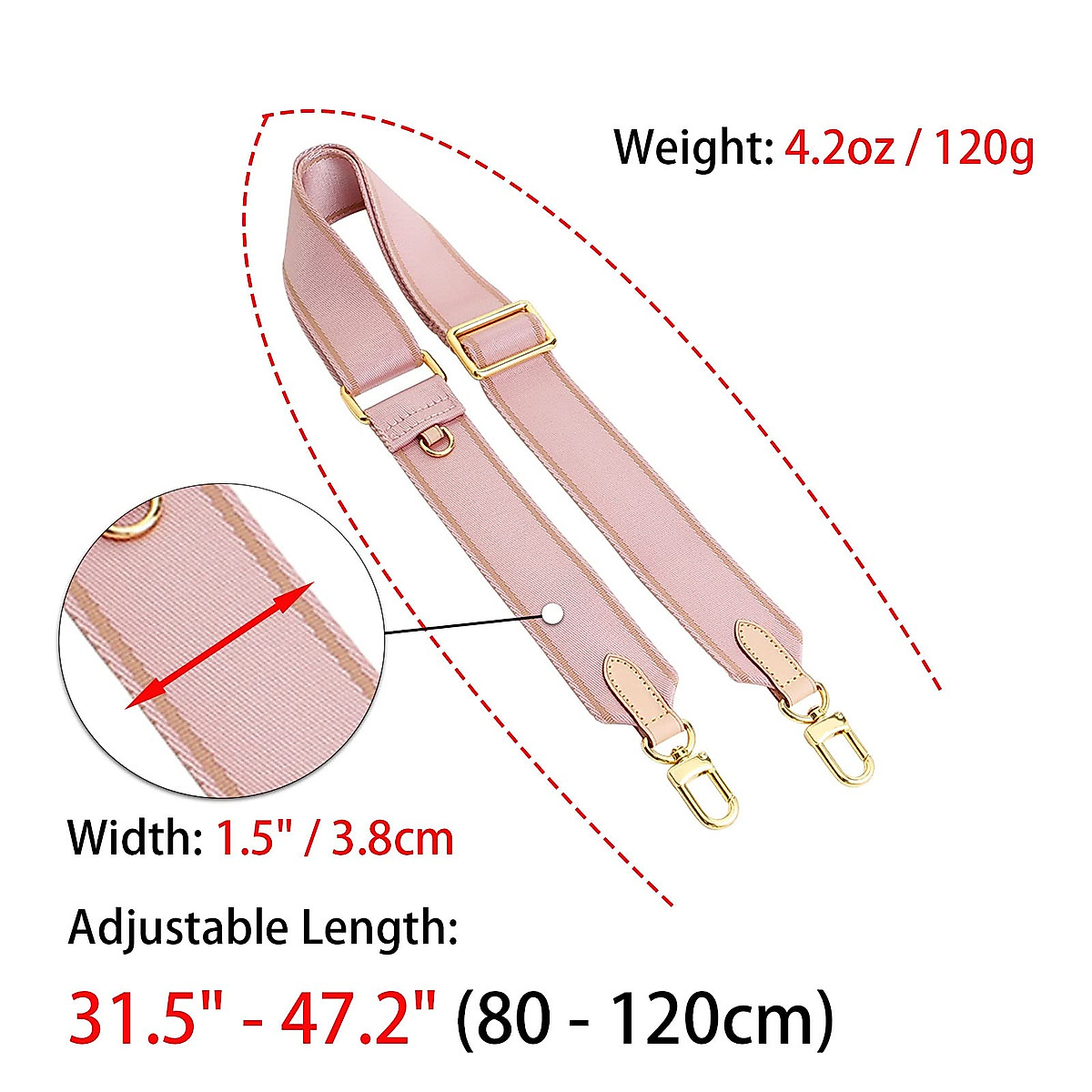 TOURDREAM Multi Pouchette Accessories Adjustable Strap, Crossbody Shoulder Purse Strap Replacement, Wide Luxury Designer Bag Strap (Pink)