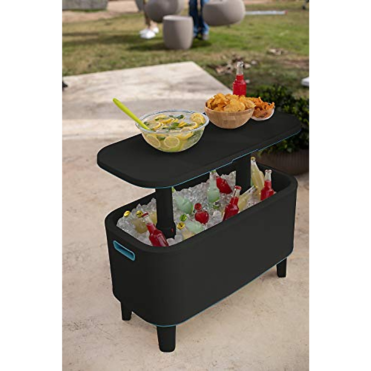 KETER Breeze Bar Outdoor Patio Furniture and Hot Tub Side Table with 14.8 Gallon Beer and Wine Cooler, Dark Grey & Teal