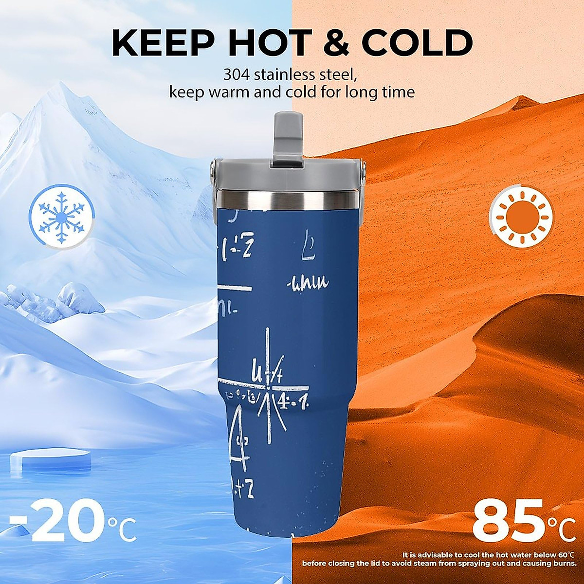 WITHSBKK 30oz Car Cup Math Formula Printed with Portable, Stainless Steel Travel Mug, Vacuum Insulated Tumbler And Straw, Leakproof for Car & Outdoor, UV Printed Design