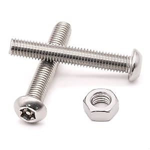 M8-1.25 x 45mm Button Torx Drive Head Machine Screws with Stainless Steel Hex Nuts, Torx with Pin Tamper Resistant Security Screws, 304 Stainless Steel 18/8, 8 Sets