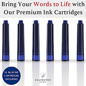 ELLINGTON PENS Fountain Pen Ink Refills - 24 Pack International Standard Size Cartridges - Premium Quality & Non-Toxic - Long-Lasting Ink
