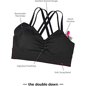 Handful Double Down Women's Medium Impact Sports Bra, Removable Pad Inserts, Wire Free, Cross Back, Strappy Yoga Bra, Smoke Show, Small