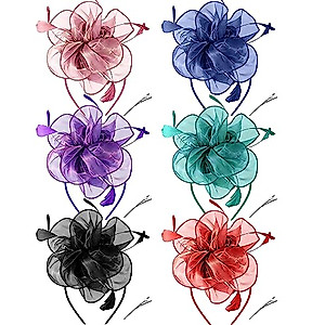 6 Pcs Fascinators Hat Tea Party Headwear Ribbons Feathers Women Hat Flower Mesh Headband Wedding Flower Hair Clip for Party Wedding Carnival