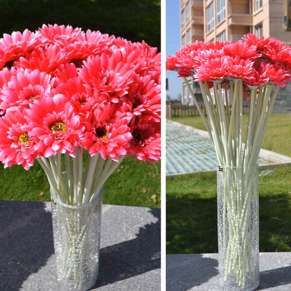 Acamifashion Real Touch Feel Fake Bouquet 1 Pc Artificial Silk Gerbera Daisy Flower Wedding Party Bouquet Home Garden Decor - Pink