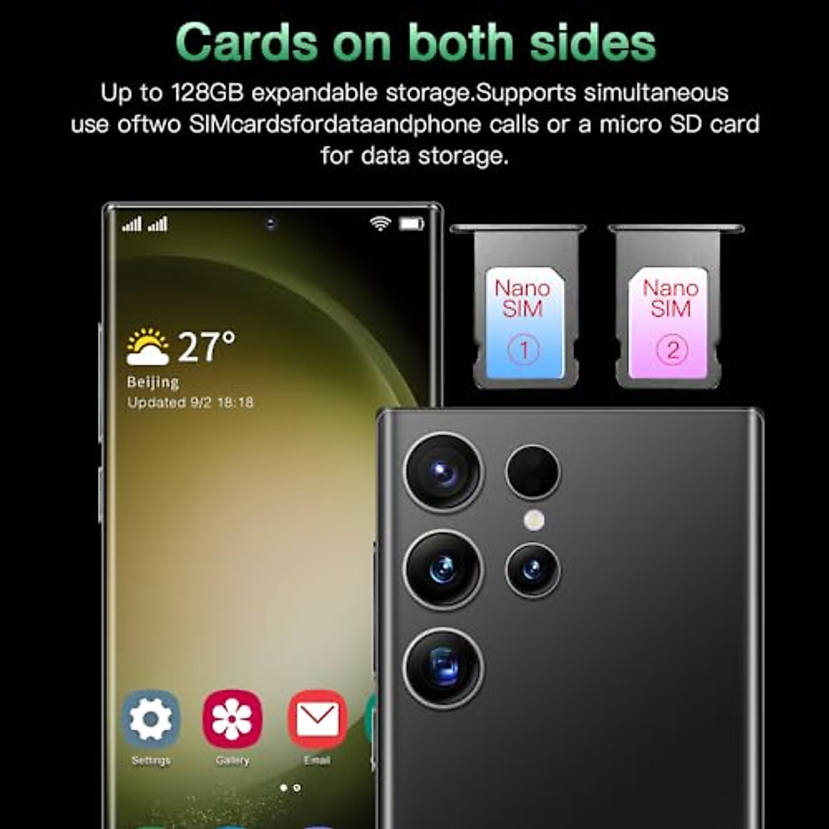 VSMOX S23Ultra Smartphones 5G, Android 13.0 Mobile Phones SIM Free, 8GB RAM 256GB ROM, 6800mAh Battery, 32MP 64MP Phone with Headphones and 128GB Card,Black-8GB~256GB