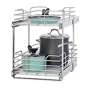Panacea Grayline 2 Tier Slide-Out Cabinet Helper Basket Storage, Satin Nickel