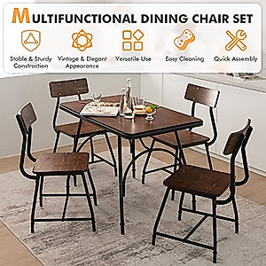 GOFLAME Dining Chair Set of 4, Kitchen Side Chairs with Sturdy Metal Legs, Adjustable Non-Slip Footpads, Ergonomic Backrest, Vintage Kitchen armless Chair for Restaurant, Dining Room