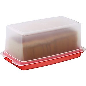 Bread Box -Dual Use Bread Holder/Airtight Plastic Food Storage Container for Dry or Fresh Foods -2 in 1 Bread Bin- Loaf Cake Keeper/Baked Goods -Keeps Bread Fresh- Red and Clear Cover - Signoraware (Red)
