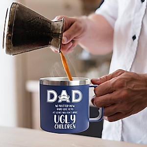 Frerdui Father Gifts Dad Insulated Tumbler Mug with Handle & Lid from Daughter Son Wife, Birthday Coffee Cup Presents, Best Ever, Husband, Men, Father-in-Law, Funny Retirement Gift - 14oz, Navy