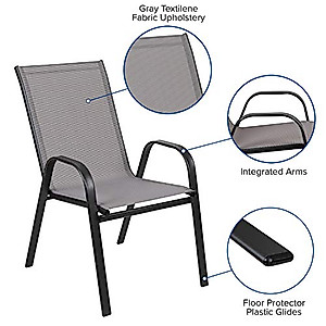 Flash Furniture 5 Pack Brazos Series Gray Outdoor Stack Chair with Flex Comfort Material and Metal Frame