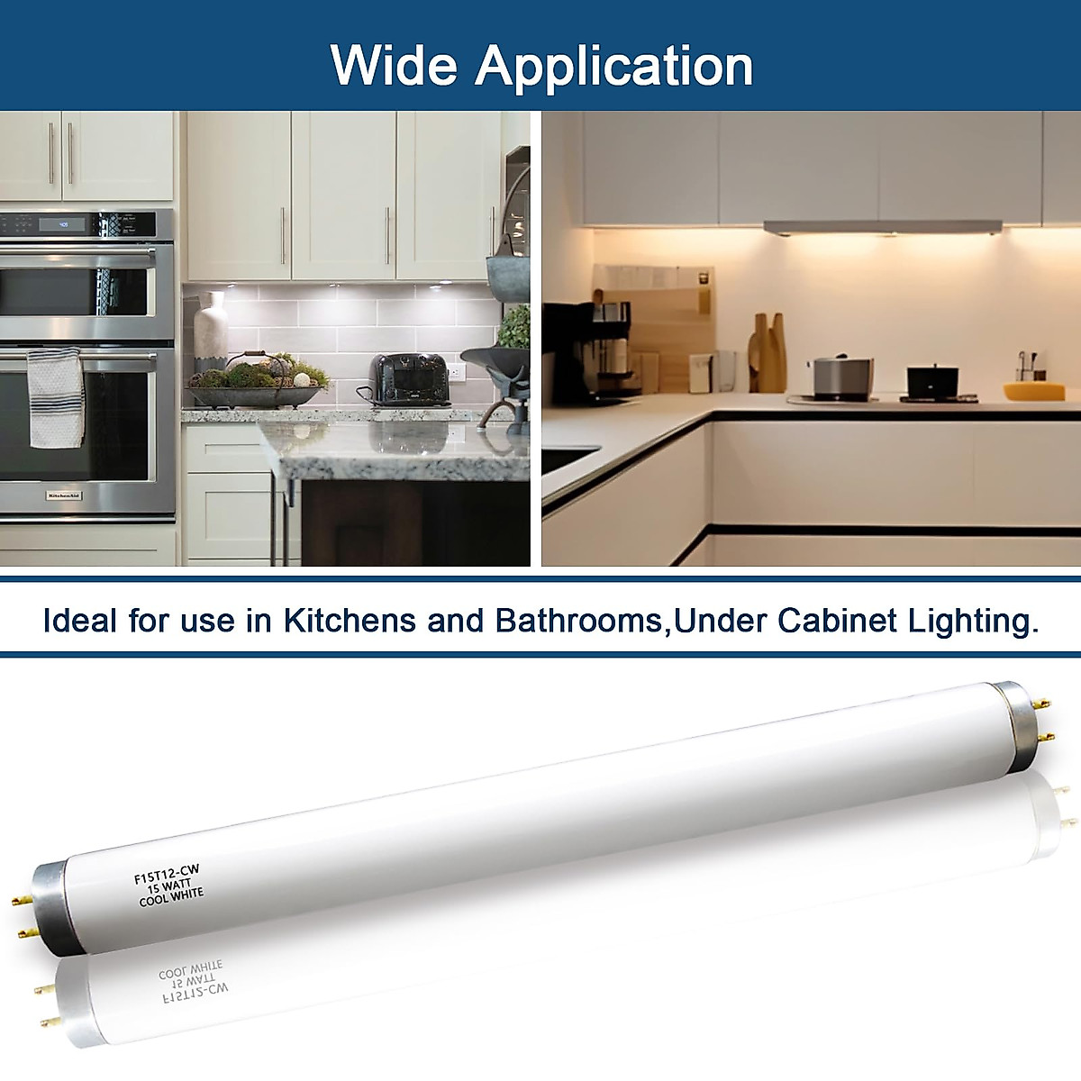 (4Pack) F15T12-CW 15W T12 Cool White 18" Fluorescent Light Bulb,Replace G E,Sylvania 21532,Philips Lamp Light Bulb,4100K Cool White, Medium Bi-Pin G13 Base