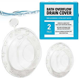 IMPRESA [2 Pack] Overflow Bath Drain Cover with Top Plug - Take a Deeper, More Luxurious Bath with a Tub Overflow Cover - Suction Cup Sealed Overflow Drain Cover Bathroom Tub - Bathtub Overflow