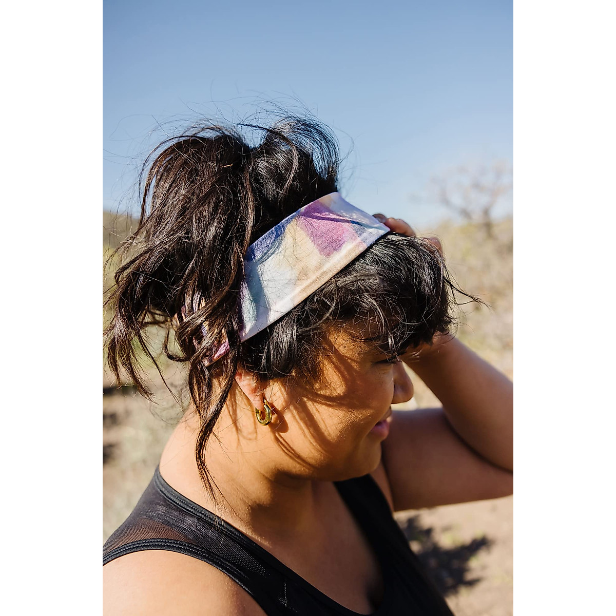 Maven Thread Women's 2" Wide No-Slip, Sweat-Wicking Headband for Exercise and Yoga, 2-Pack, Colorful Brushstroke and Green Solid (Serenity)