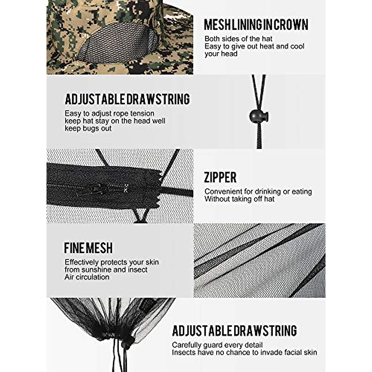 2 Pieces Mosquito Head Mesh Mosquito Cap Net Hat Face Cover with Zipper Foldable Fly Protection Netting Hat for Fishing Hiking Gardening