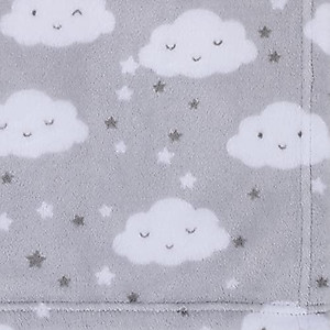 NoJo Little Love Super Soft Gray and White Clouds and Stars Plush Baby Blanket