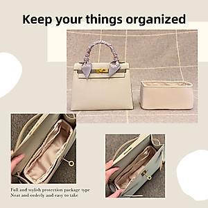DGAZ Purse Bag Organizer Insert, Silk, Luxury Handbag Tote in Bag Shapers, Fits Kelly mini I/mini II /20/25/28/32/35/40 Bags (Craie, KL25)