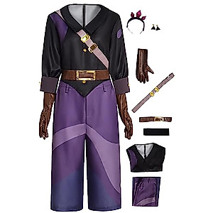 Girls Anime Owl House Cosplay Amity Blight Costume Battle Suit Luz Halloween Outfit Shirt Pants with Gloves (Purple- Kids, Medium)
