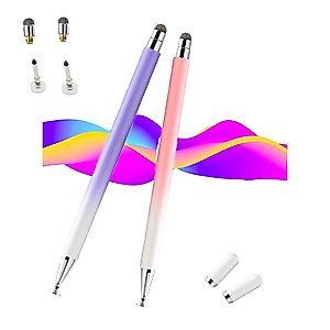 Stylus Pens for Touch Screens(2 Pack), 4 Replaceable Tips High Precision Capacitive Pen for iPad iPhone Android Tablets and All Universal Touch Screen Devices (Purple&Pink)