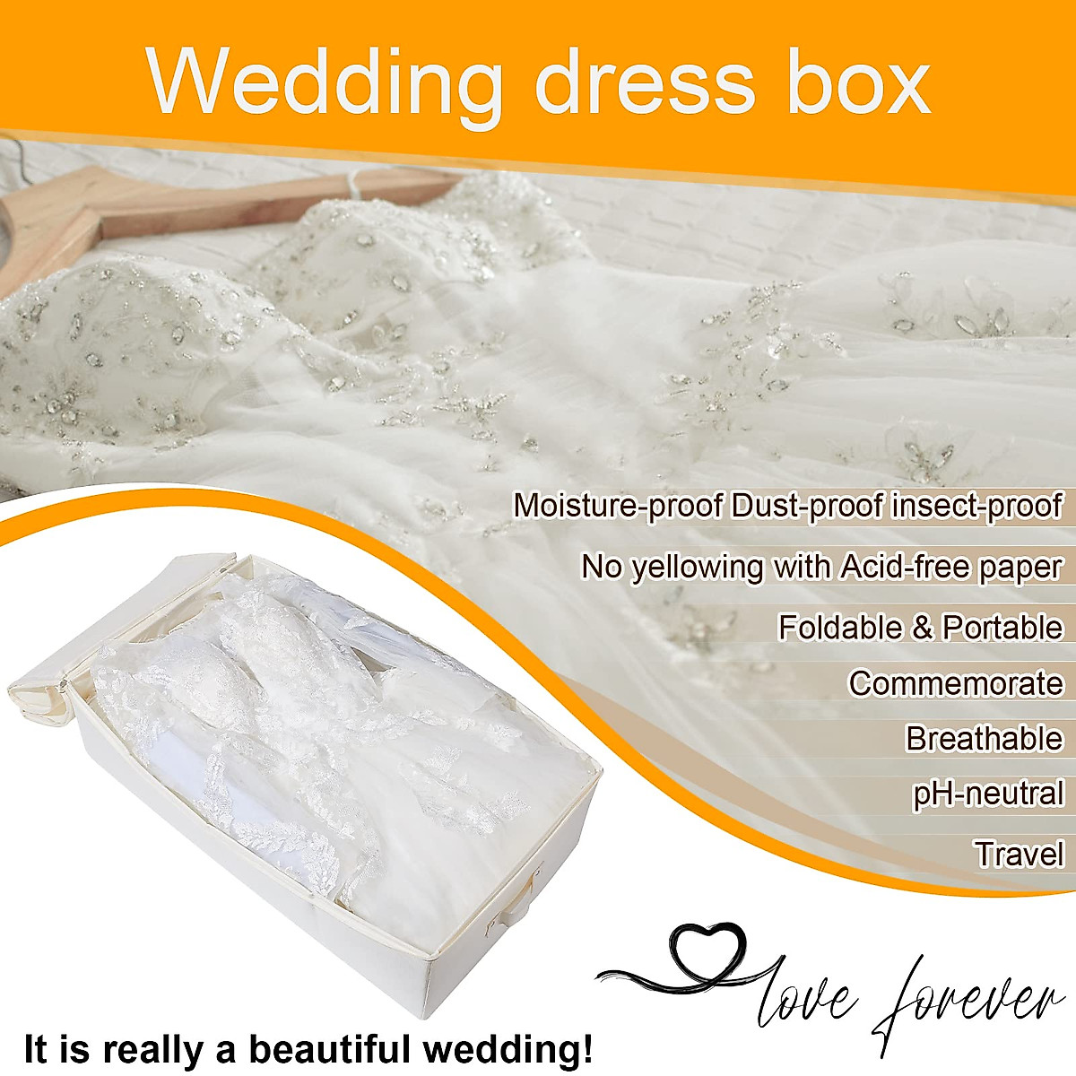 Yakucho Wedding Dress Box-Wedding Dress Preservation Box with 20 Sheets of Acid Free Tissue Paper for Storage Wedding Dress Storage Box Kit(Beige)