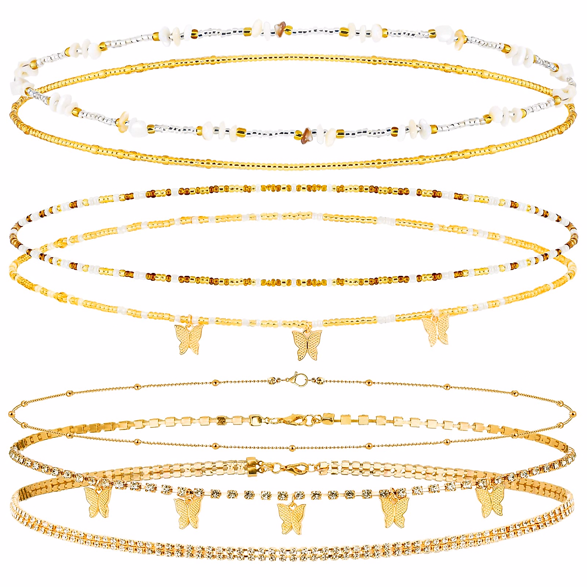 Jadive 7 Pieces Waist Beads for Women Jewelry Belly Beads Chains Colorful Summer African Beach Bikini Body Belly Chains Bohemia Body Jewelry (Butterfly Style)