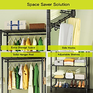 Ulif H1 Portable Closets, 4-Tier Freestanding Metal Garment Rack and Clothes Storage Wardrobe, Suitable for Bedroom, Apartment, Cloakroom, 25.6" W x 15.7" D x 72.8" H, Black