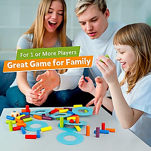 Coogam Wooden Tower Stacking Game, Fine Motor Skill Montessori Building Blocks with Dice Toppling Leaning Tower Toy Party Family Games for Kids and Adults