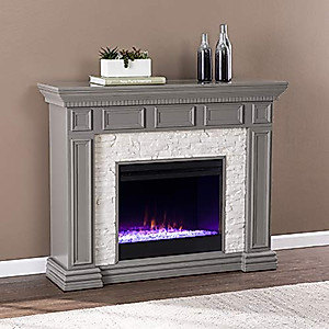 SEI Furniture Dakesbury Faux Stone Color Changing Electric Fireplace, Gray
