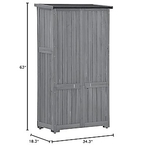 Merax Wooden Garden Shed 3-Tier Patio Storage Cabinet Outdoor Organizer Wooden Lockers with Fir Wood (Gray Wood Color -Shutter Design)