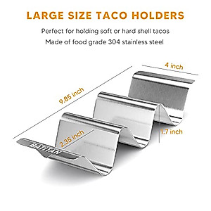 Taco Holder, Taco Stand, Taco Holders Set of 4, Stainless Steel Taco Rack with Handles, Each Metal Taco Tray Plates Holds Up to 2 or 3 Hard or Soft Taco Shells, Oven Grill and Dishwasher Safe