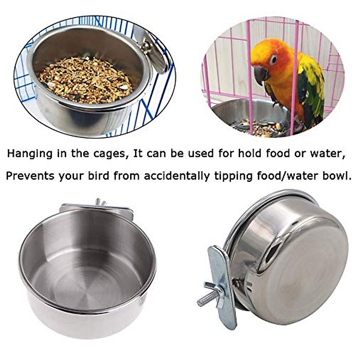 Tfwadmx Bird Feeding Dish Cups Parrot Food Bowl Clamp Holder Coop Cup, Bird Cage Water Bowl for Parakeet African Greys Conure Cockatiels Lovebird Budgie Chinchilla 2 Pack