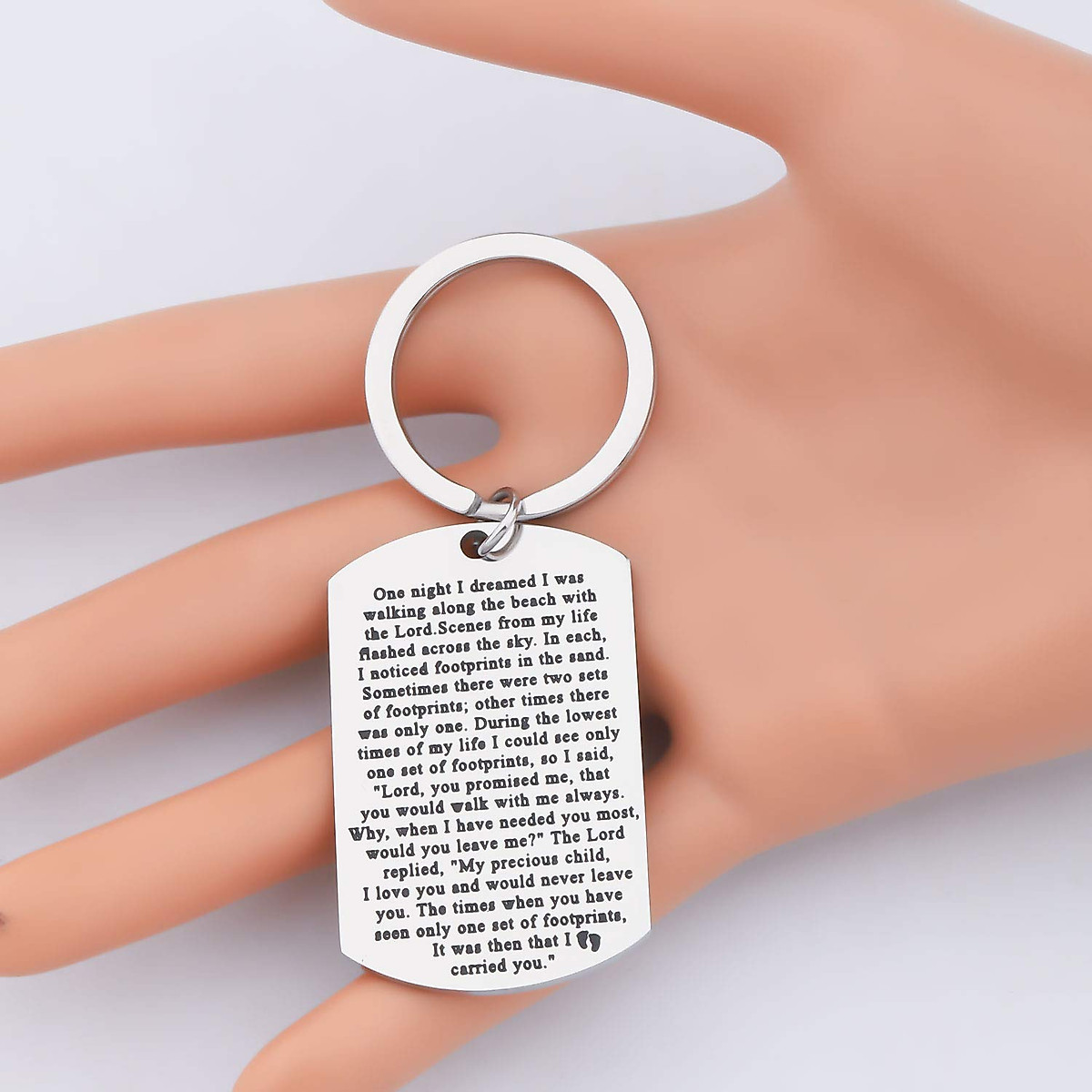 Footprints in The Sand Prayer Key Poems Quote Gift When You Saw Only One Set of Footprints It was Then That I Carried You Key (Dog tag Keychain)