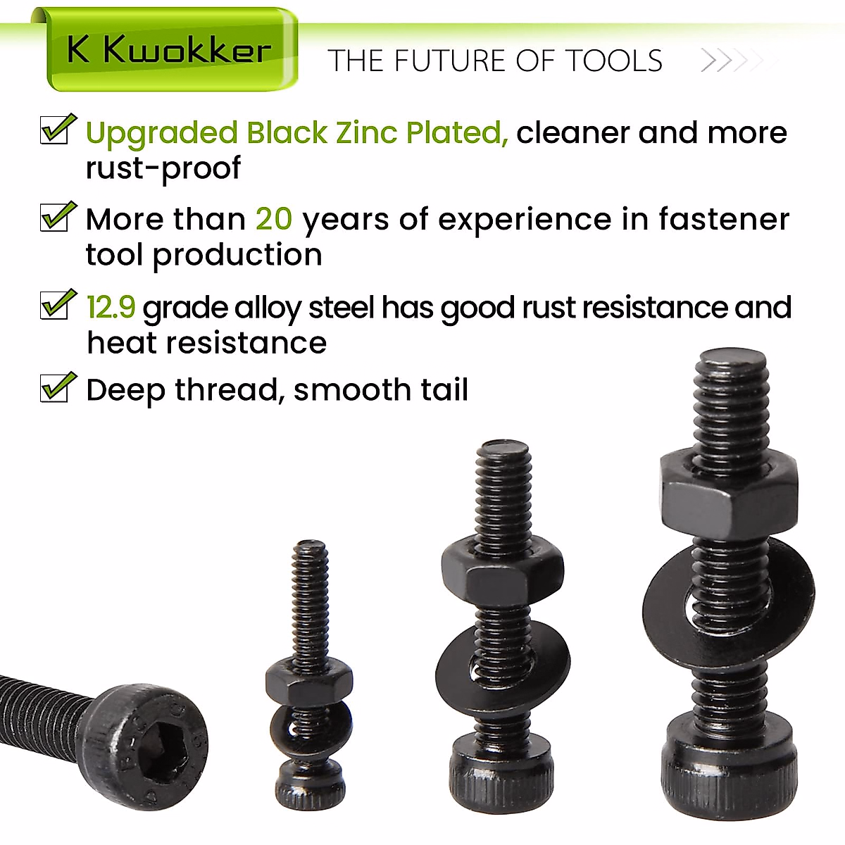 K Kwokker 1710Pcs Metric Bolt Assortment M2 M3 M4, 21 Sizes 4MM to 30MM Upgraded Zinc Plated Hex Socket Head Cap Machine Screws, 12.9 Alloy Steel Bolts and Nuts Kit Screws Nuts and Washers