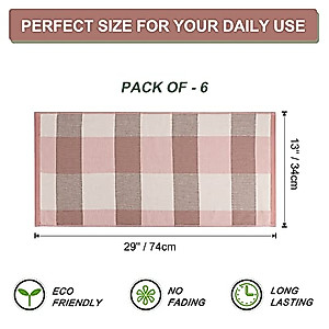 PiccoCasa 100% Cotton Terry Kitchen Towels, Big Buffalo Check, 6 Pack Soft Absorbent (13 x 29 Inch) Quick Dry Dish Towels - Pink, White