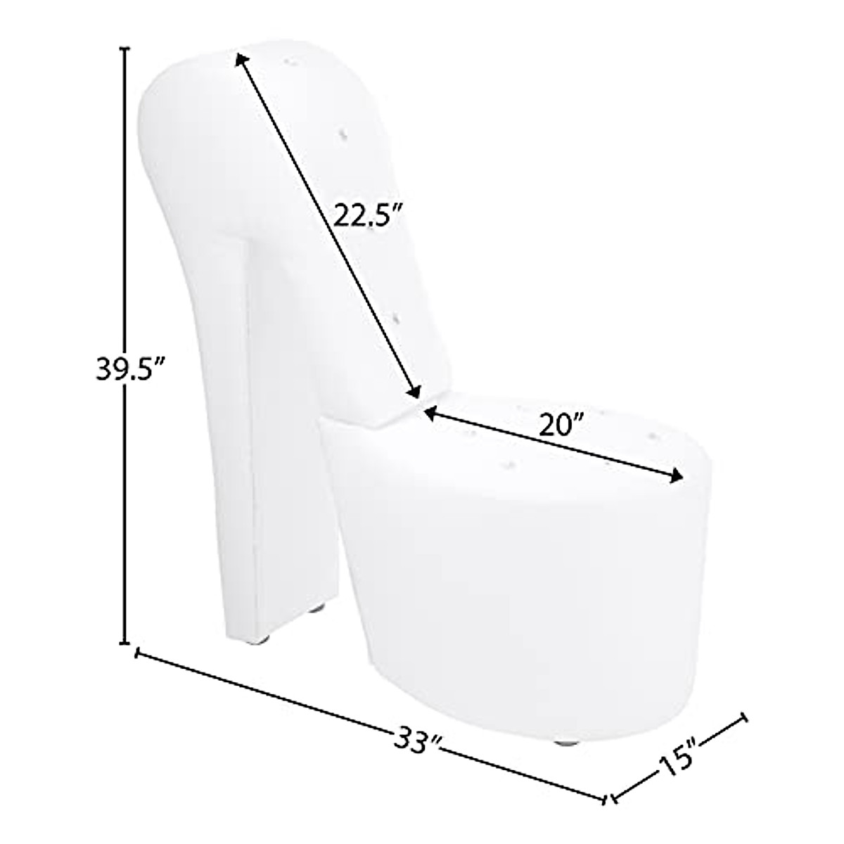 Best Master Furniture High Heel Faux Leather Shoe Chair with Crystal Studs, White