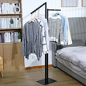 Ripeng 2 Way Clothing Rack with Straight and Slant Arms Heavy Duty Clothes Rack Garment Rack for Retail Restaurants Storage Display, Adjustable from 48 Inch to 72 Inch (Black)