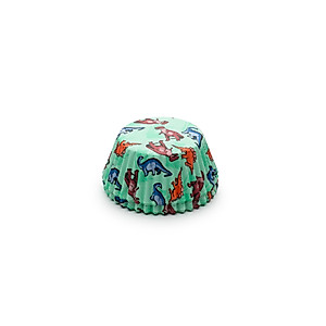 Fox Run Dinosaur Disposable Bake Cups (Pack of 50), 3 x 3 x 1.25 inches, Green