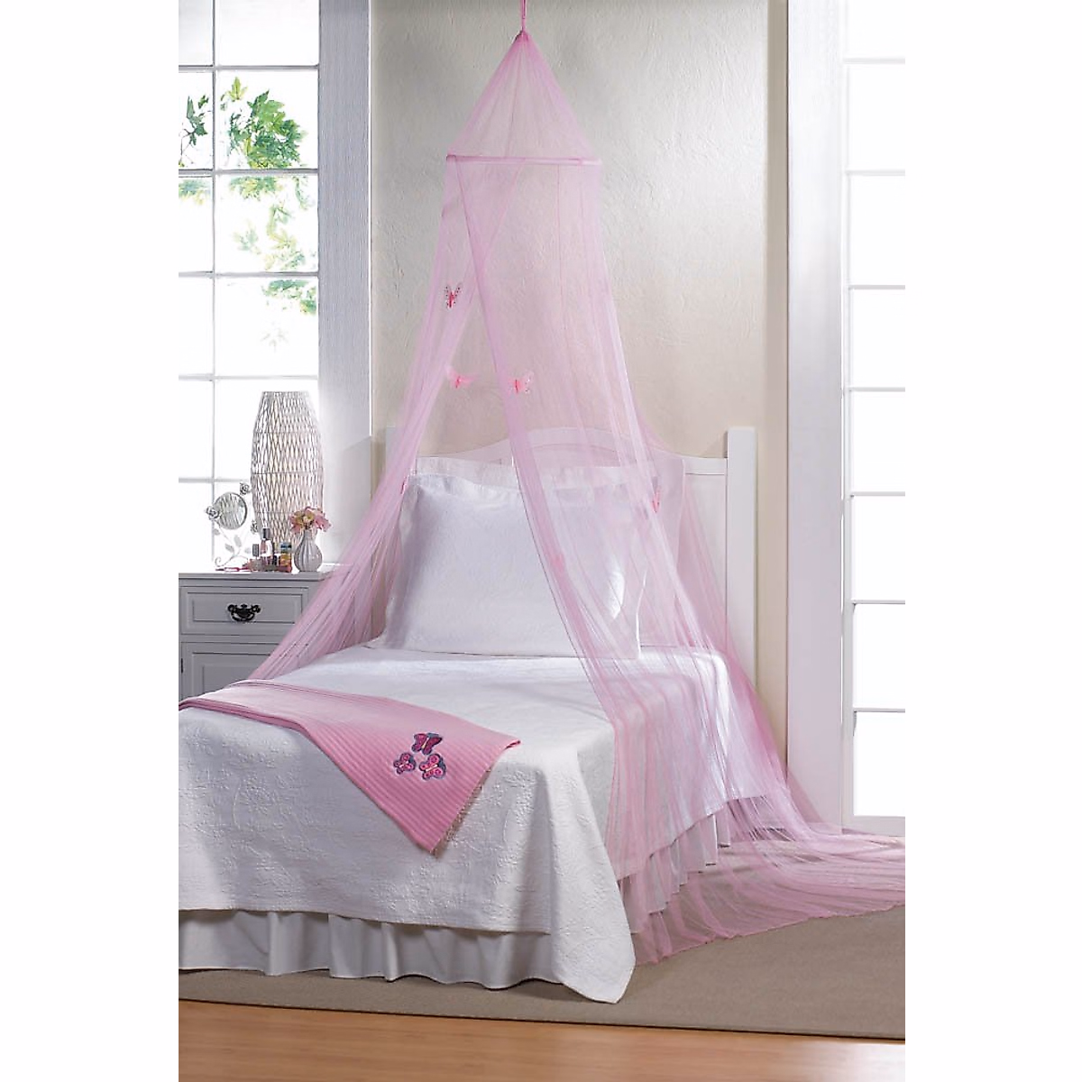 Accent Plus Pink Mosquito, Tulle Girls Room, Princess Butterfly Bed Canopy
