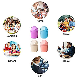 SITAKE 2 Pcs Plastic Mini Wastebasket Trash Can with Swing Lid with 120 Trash Bags, Tiny Desktop Waste Garbage Bin for Home, Office, Kitchen, Vanity Tabletop, Bedroom, Bathroom (Pink + Beige)