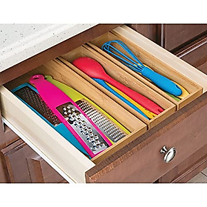 mDesign Slim Wooden Bamboo Drawer Organizer - 12" Long Stackable Storage Box Tray for Kitchen Drawers/Cabinet - Utensil, Silverware, Spatula, Flatware Holder - Echo Collection, 2 Pack, Natural Wood