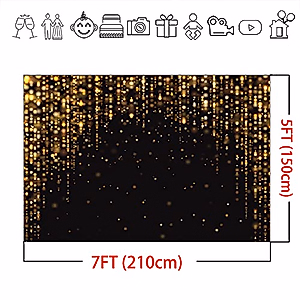 Mocsicka Black and Gold Birthday Backdrop Gold Glitter Bokeh Spot Wedding Decorations Photography Background Adult's Birthday Party Banner Photo Booth Props (7x5ft)