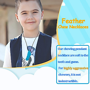 Chew Necklaces for Sensory Adult and Kids, Silicone Feather Chewy Necklace for Autism, ADHD, Chewing, Oral Motor Therapy Tools for Mild Chewers