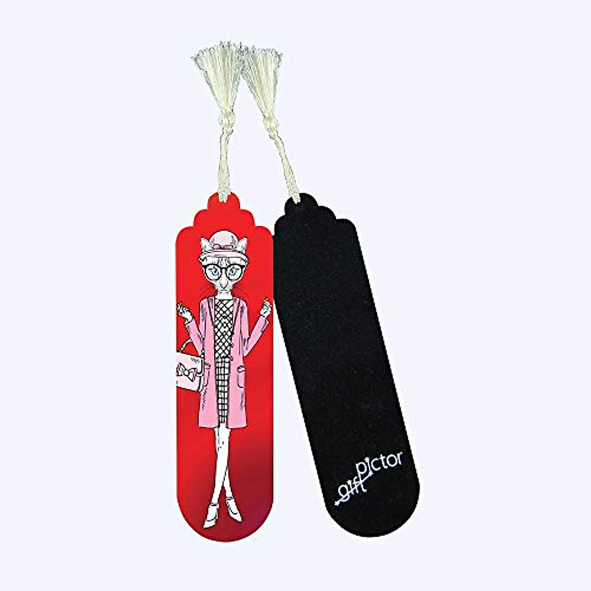 Pictor Gift Swanky Lady Decorative 4 Piece Bookmark Set, Artwork, Funny, Student, Teacher, School, Office, Best Gift Idea for Reader, Book, Cat, Lovers, Metal Pressed with Tassels, Suede Back