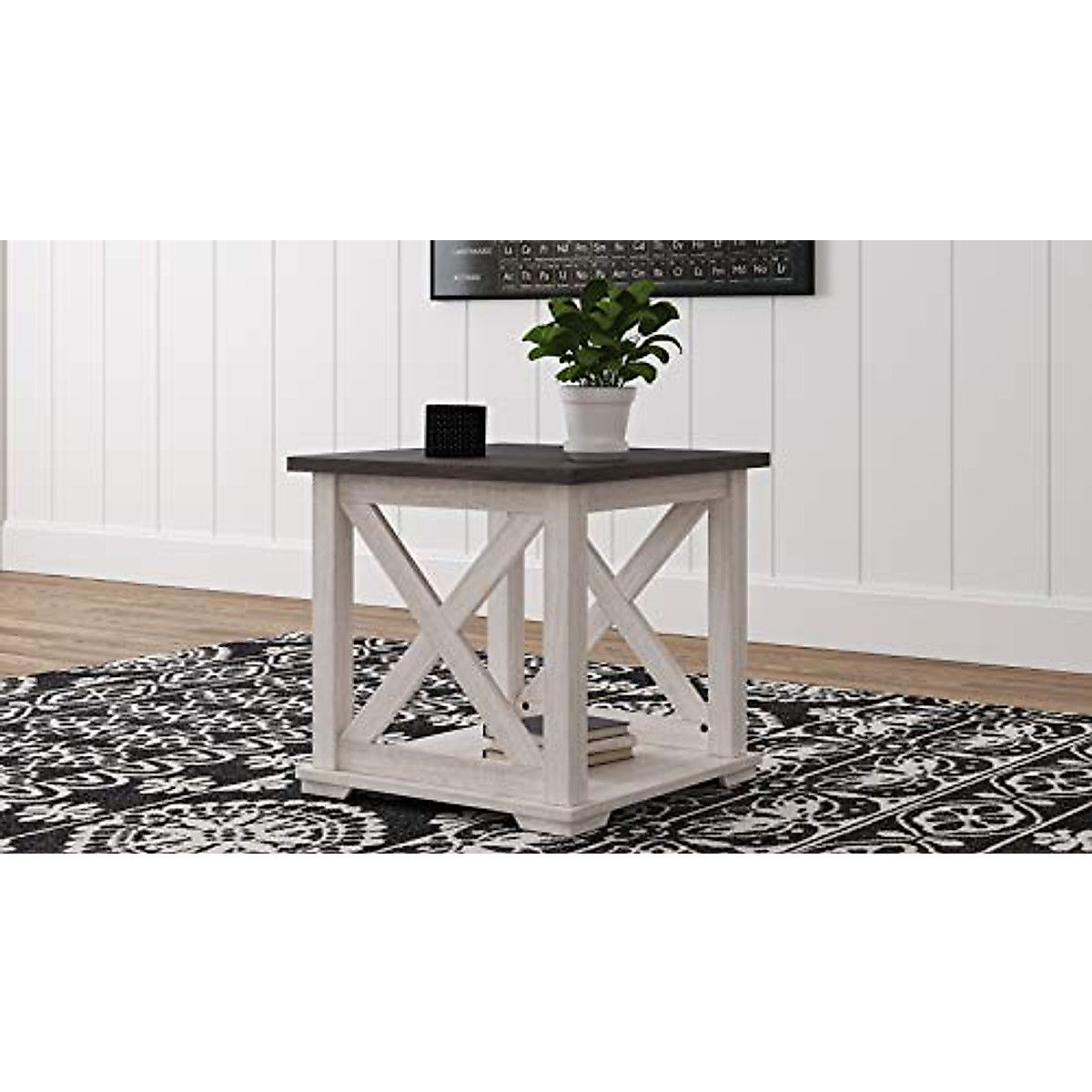 Signature Design by Ashley Dorrinson Square Modern Farmhouse End Table and Side Table Bundle, Two Tone White & Brown