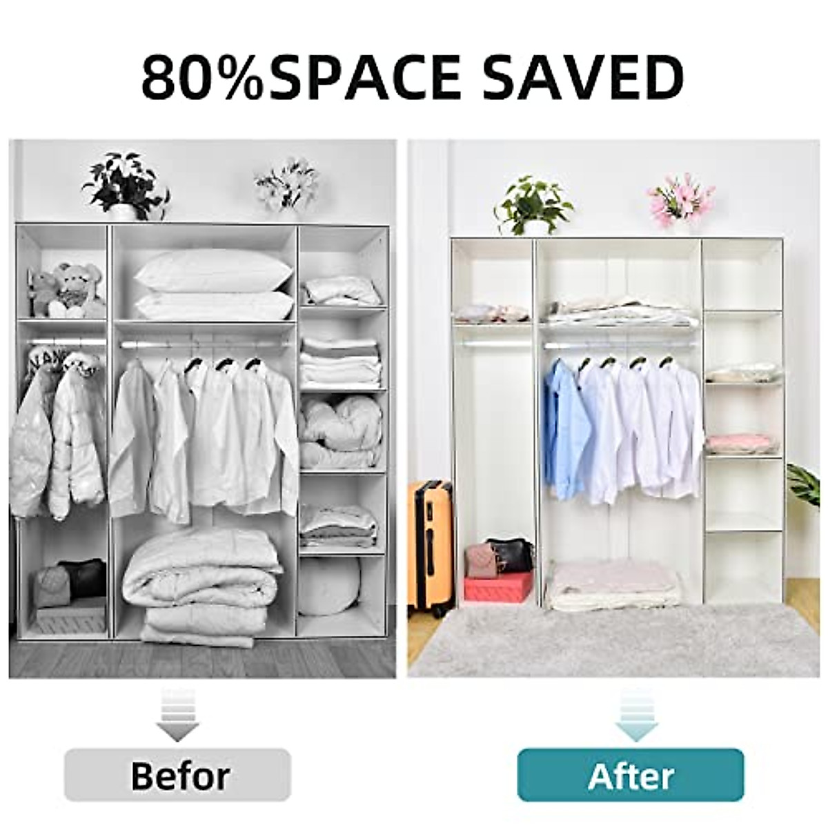 Vacuum Storage Bags, Space Saver Bags Compression Storage Bags for Comforters and Blankets, Vacuum Sealer Bags for Clothes Storage，Essential travel compression bag, vacuum packaging space saving bag