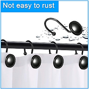 Rustproof Antique Decorative Shower Curtain Rings, Shower Curtain Hooks Oil Rubbed Bronze Pack of 12 for Bathroom Shower Rods Curtains Home (Black)