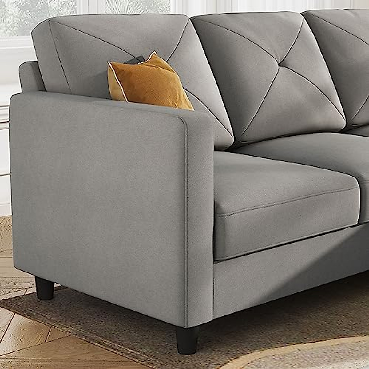 HONBAY U Shaped Sectional Sofa Convertible Couch with Double Chaises 4 Seat Sofa with Ottomans for Living Room, Light Grey