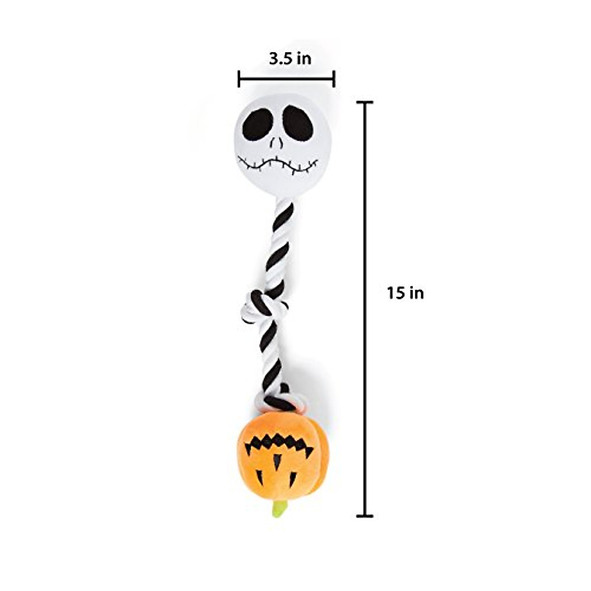 Disney Nightmare Before Christmas Pumpkin King Rope Tug Chew Dog Toy, Two Built-in Squeakers, Multi-Sensory Toy