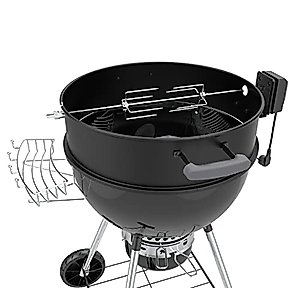 Kettle Grill Rotisserie Kit for 22-Inch Kettle Charcoal Grills as Weber/Napoleon/Kingsford, Black Powder Coated Steel Universal Kettle Grill Accessory w/Rotisserie Ring, Tool Holder, Meat Forks