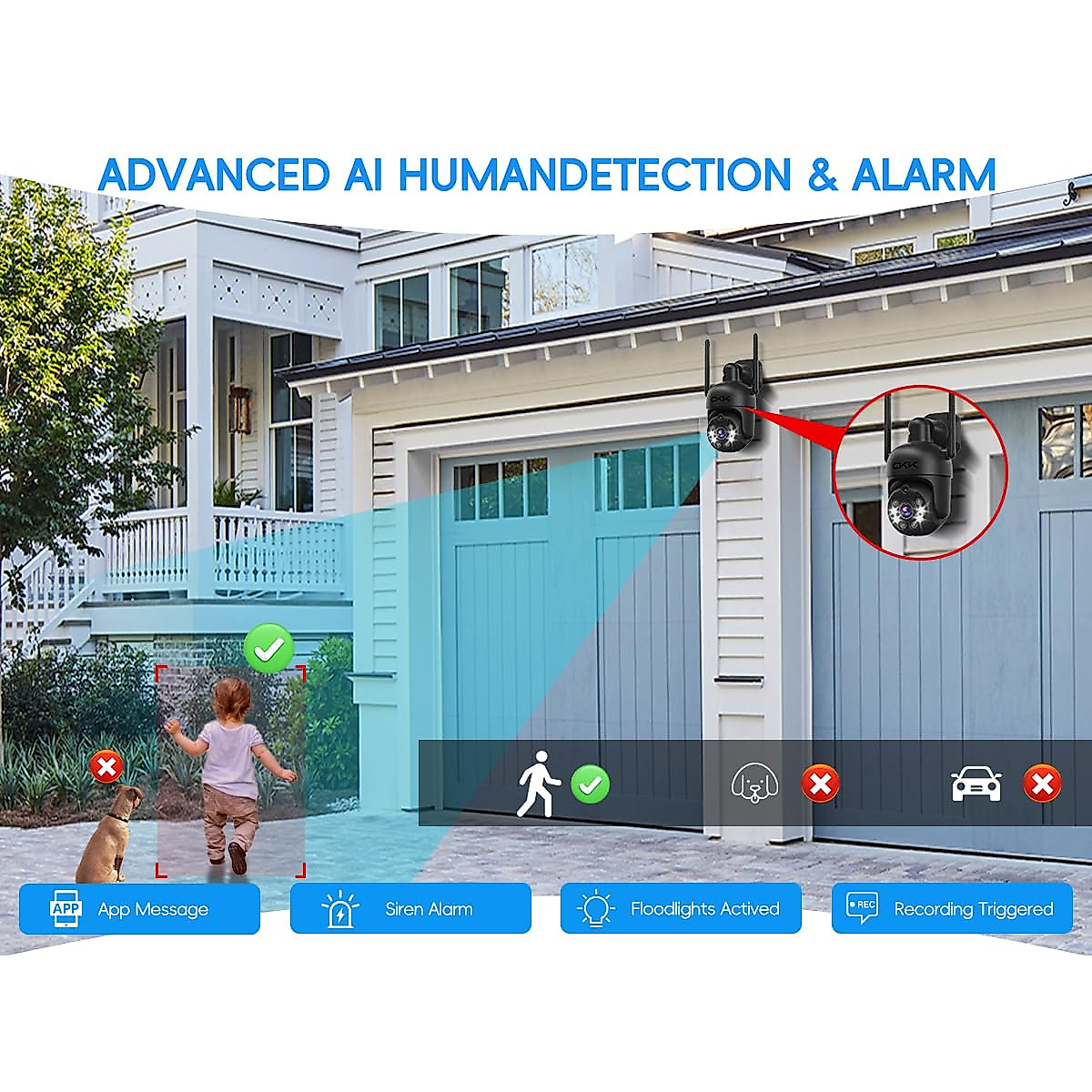 [10CH, Upgrading 5MP] CKK Wireless Security Camera System with 1TB HDD, 4pcs PTZ Cameras Outdoor Indoor, 3K WiFi Surveillance NVR System with Floodlights & Siren Alarm, 2 Way Audio, Waterproof