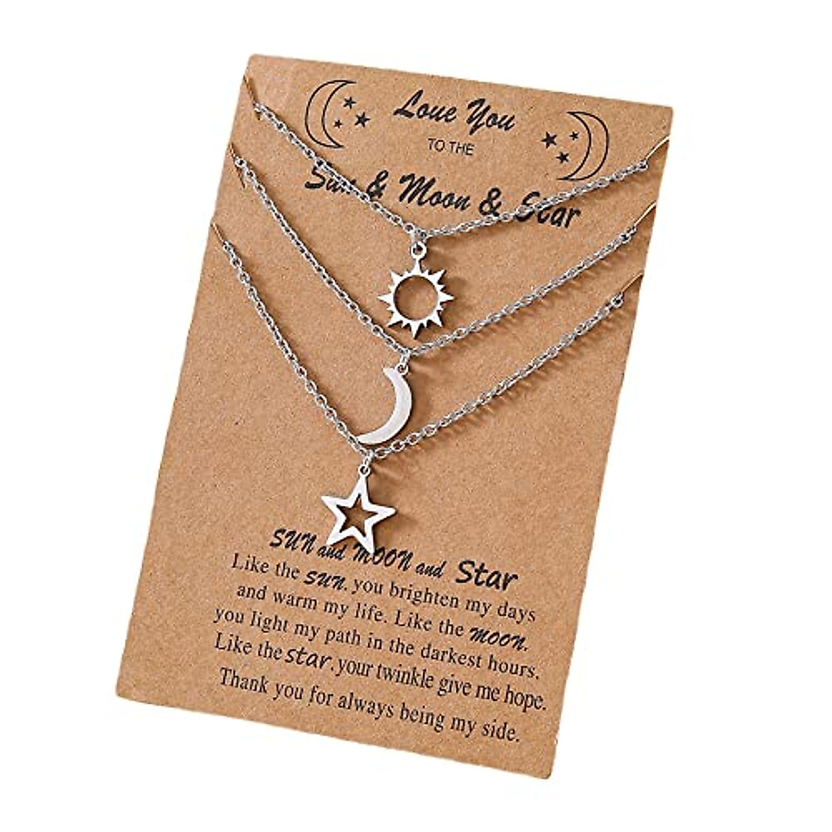 COLORFUL BLING Stainless Steel Sun and Moon Star Necklace 3 Best Friend Friendship Sister Set for Women Teens Girls Mom Daughter BFF Jewelry Gifts-yellow big